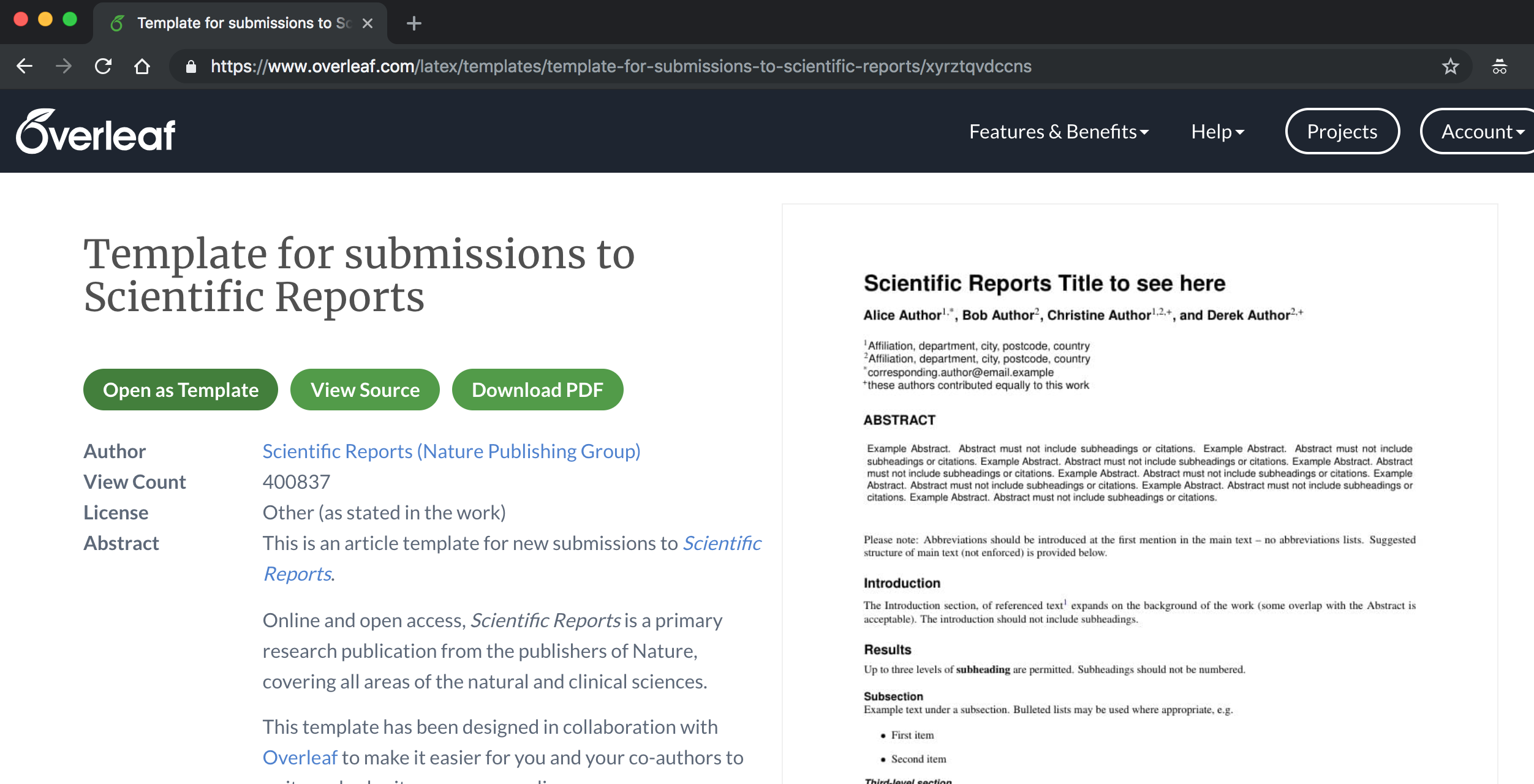 Creating A Project From A Template Overleaf Online LaTeX Editor